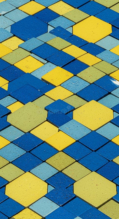 Interlocking Tiles in a Geometric Pattern Feature Blue, Yellow, and Light Green Blocks. Stock ...