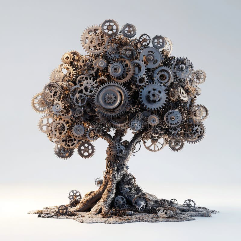 Interlocking Tree Branches and 3D Abstract Gears Symbolize Innovation ...
