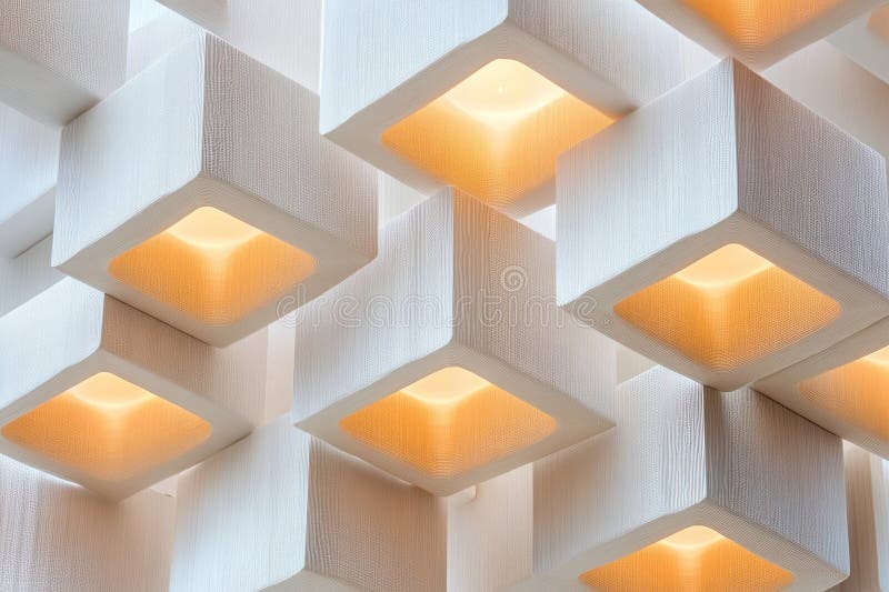 Interlocking White Cubes with Recessed Light Sources Stock Photo ...