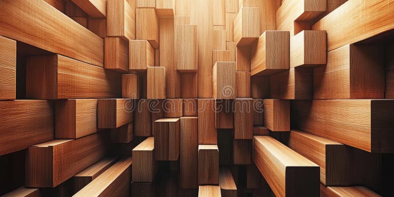Interlocking Wooden Blocks Create a Textured Abstract Pattern with a ...