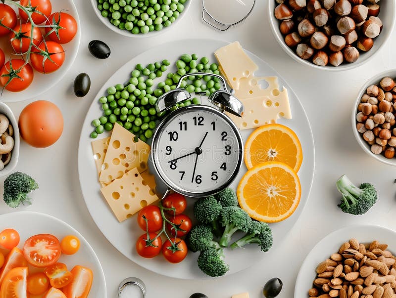 Intermittent Fasting Diet with Fruits, Vegetables, and Clock Stock ...