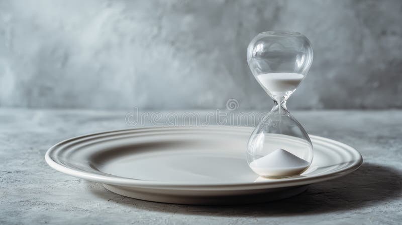 Intermittent Fasting Setup Featuring Hourglass on Empty Plate in ...
