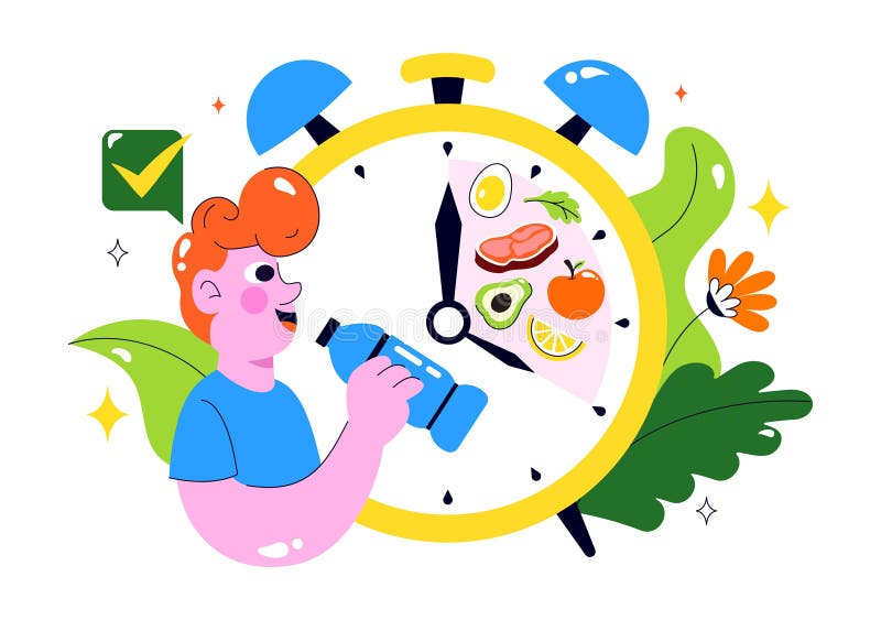 Intermittent Fasting Vector Illustration Featuring a Clock Face ...