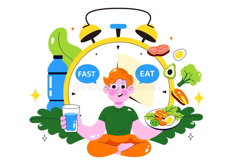 Intermittent Fasting Vector Illustration Featuring a Clock Face ...