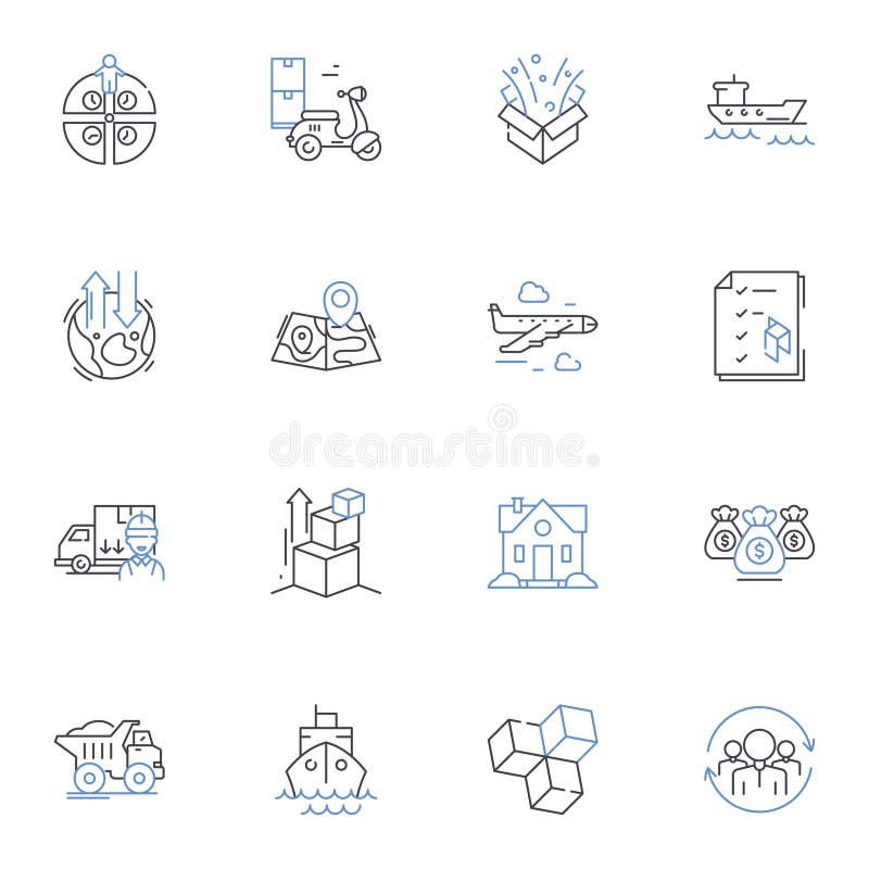 Intermodal Transportation Line Icons Collection. Containerization ...