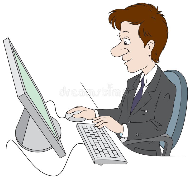 Boy and computer stock vector. Illustration of work, monitor - 7176142