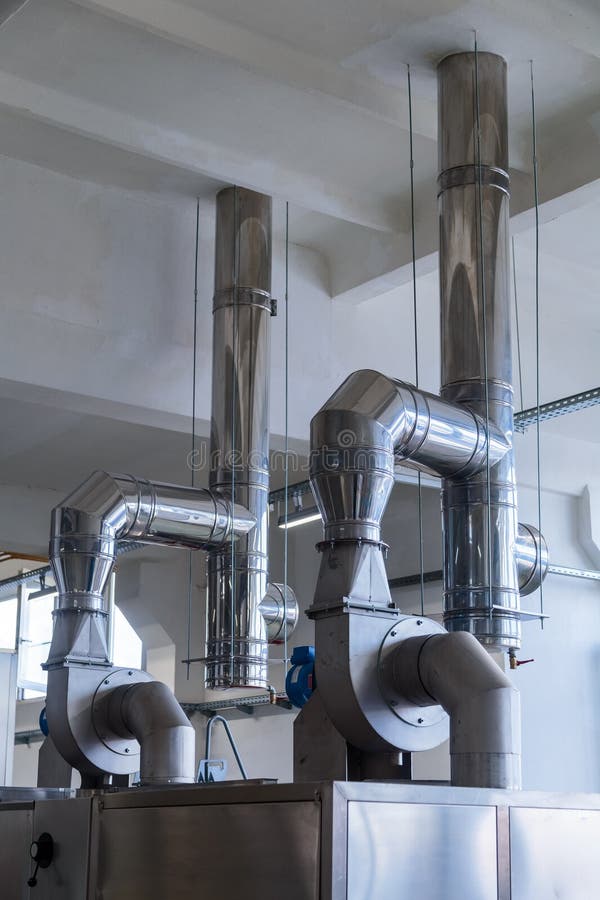 Internal Air Duct at the Enterprise in the Workshop with Electric Air ...