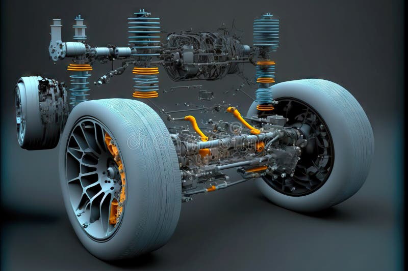 Internal Auto Engineering Design with Wheels and Car Shock Absorber ...