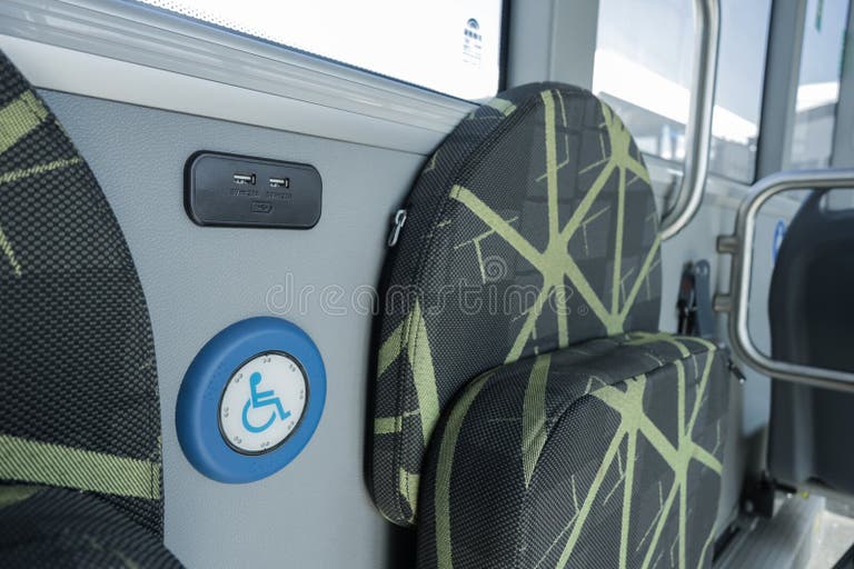 An Internal Bus Stop Request Button for People in Wheelchairs Stock ...
