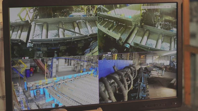 Internal Cameras for Factory Security. Multiscreen Shows Video from ...