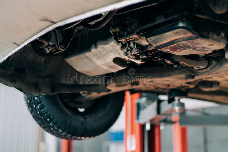 Internal Combustion Engine Bottom View. the Machine is Lifted on a Car ...