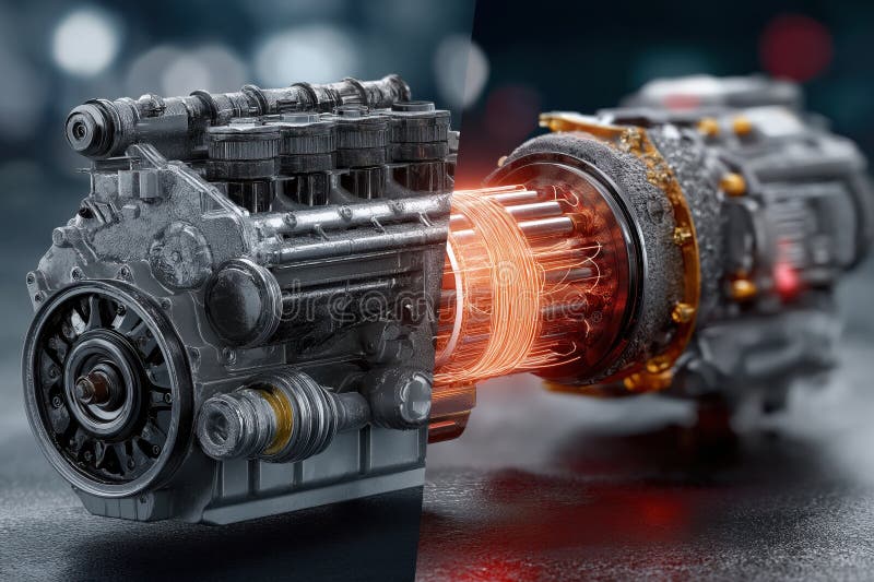 Internal Combustion Engine and Electric Motor Side-by-Side Visual ...
