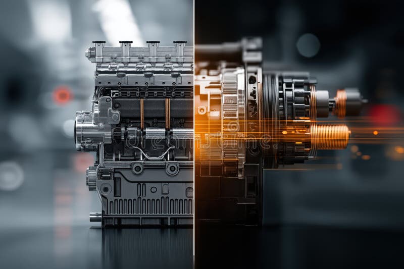Internal Combustion Engine and Electric Motor Side-by-Side Visual ...