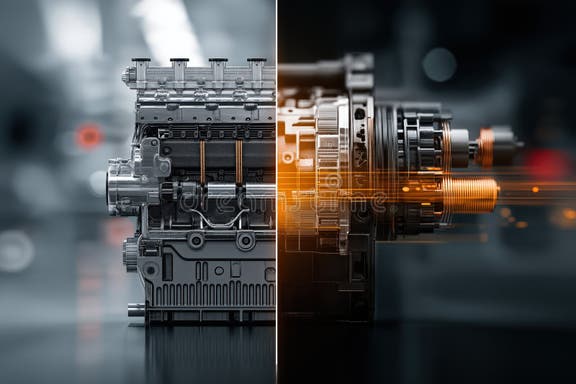Internal Combustion Engine and Electric Motor Side-by-Side Visual ...