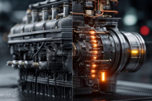 Internal Combustion Engine and Electric Motor Side-by-Side Visual ...