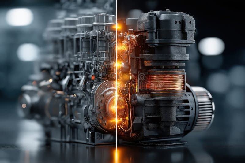 Internal Combustion Engine and Electric Motor Side-by-Side Visual ...