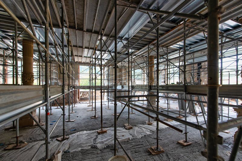 Internal Construction Site with Scaffolding Stock Photo - Image of ...