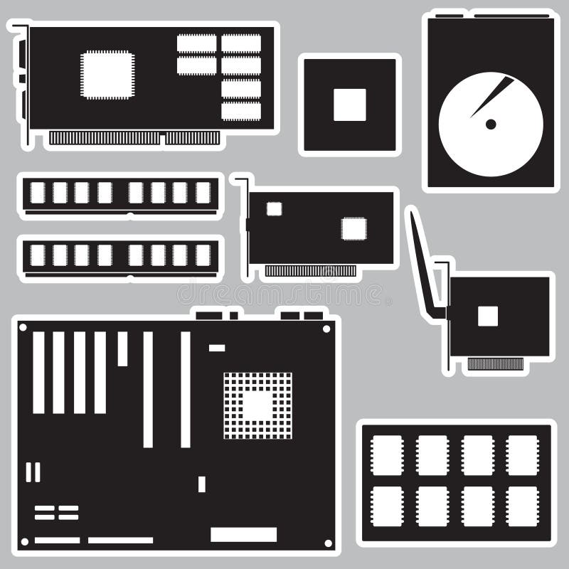 Internal Desktop Computer Components Black Stickers Eps10 Stock Vector ...