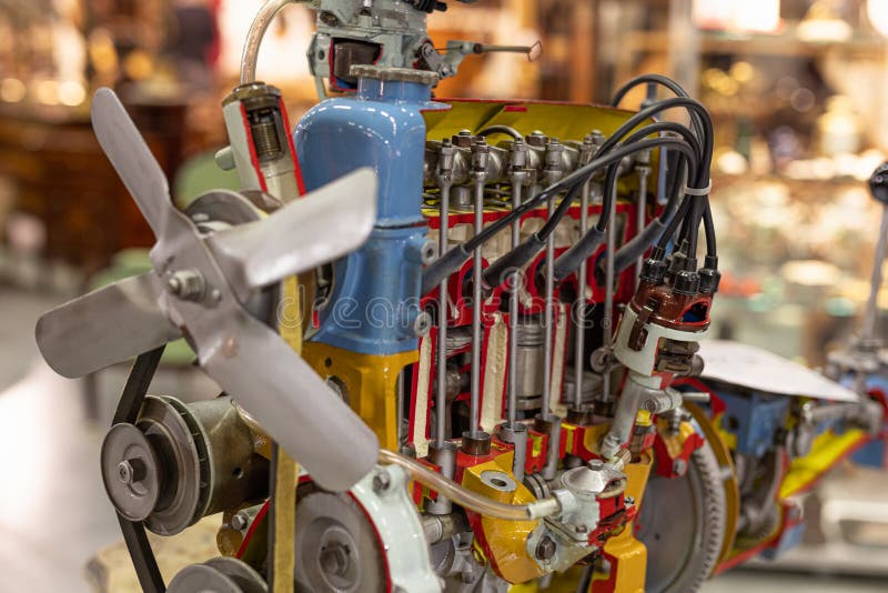 Internal Engine of a Car Painted in Various Colors Stock Image - Image ...