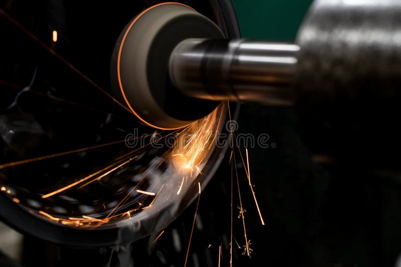 Internal Grinding of the Workpiece on the Machine, Sparks and Coolant ...
