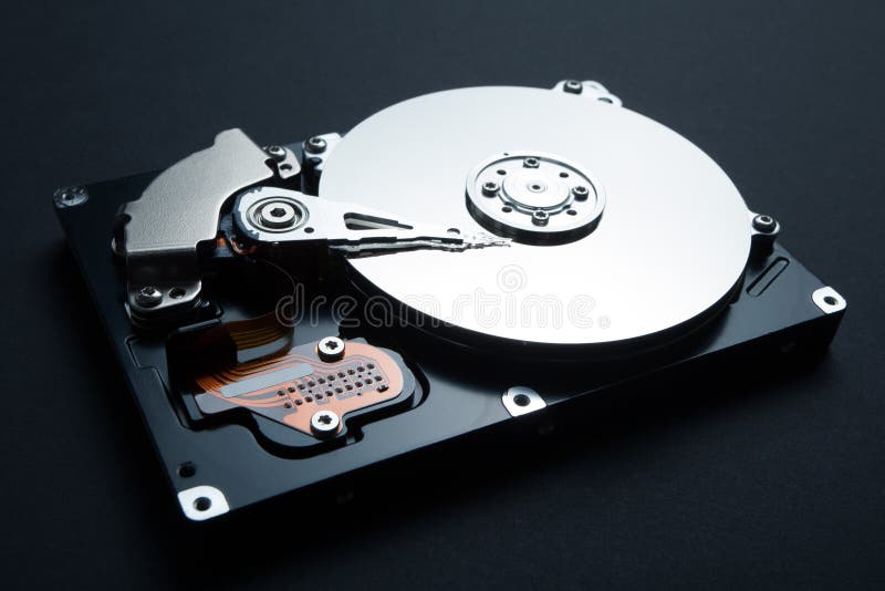 Internal Hard Disk Drive Isolated on a Black Background. Hacking of ...