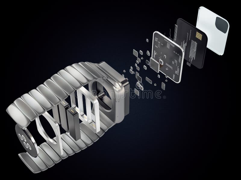 Internal Inside Electronic Smart Watches. 3D Illustration Stock ...