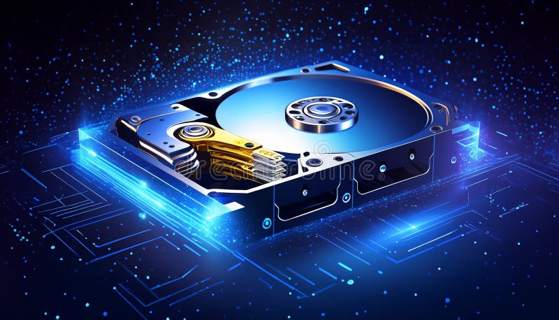 Open Hard Disk Drive in Blue Light Stock Illustration - Illustration of ...
