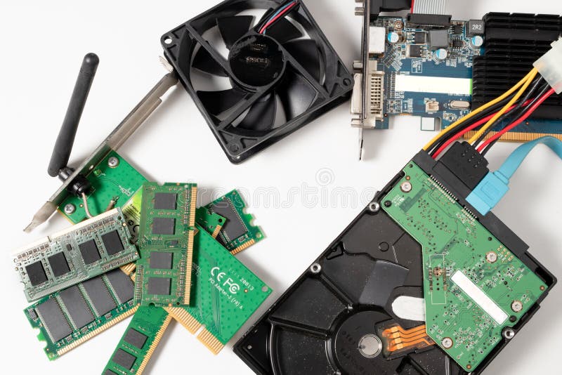 Internal Parts of a Computer. Hard Disk Ram Memory Cooler and Graphic ...