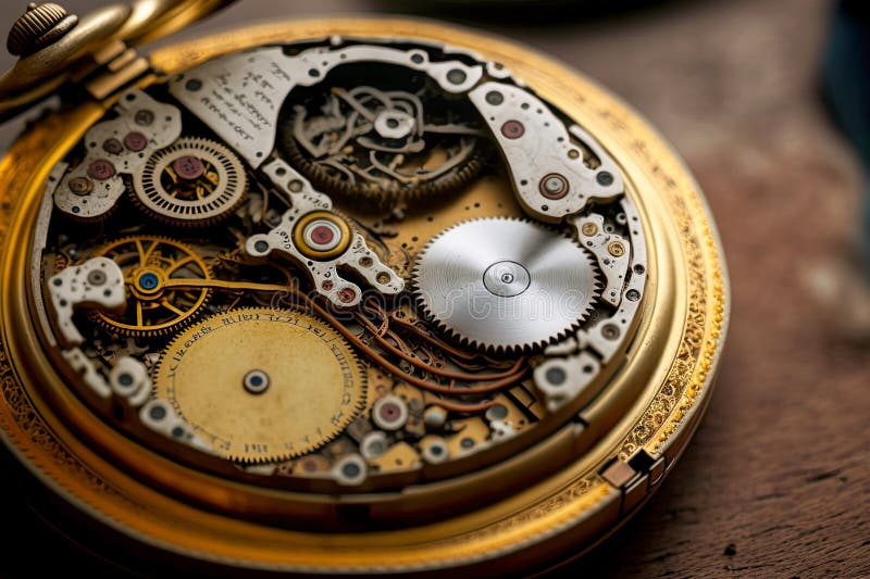 Internal Retro Clock and Clockwork Movement with Wheels and Gears Stock ...