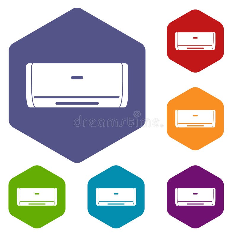 Internal Unit Air Conditioner Icons Set Hexagon Stock Vector ...