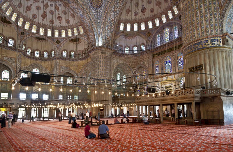 Internal View of Blue Mosque and Believers Editorial Stock Photo ...