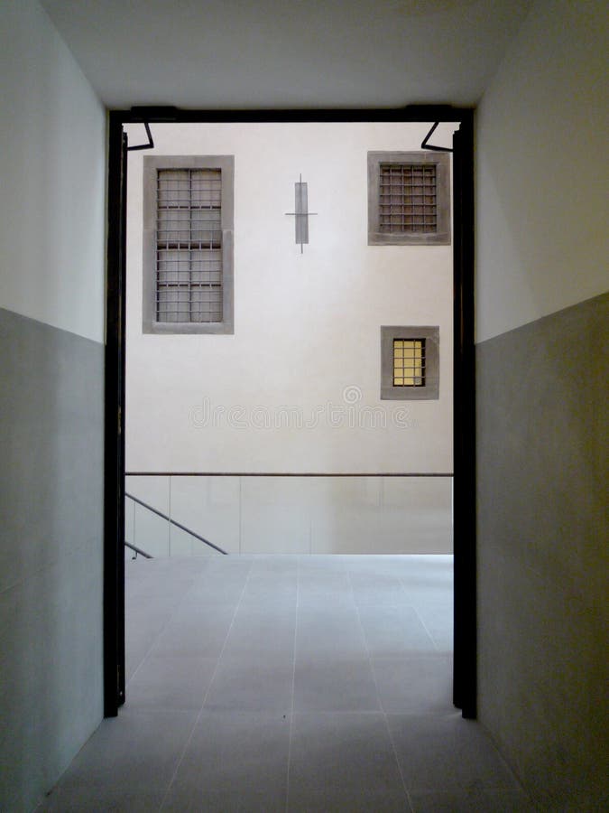 Internal View of a Building with an Open Door, Windows and an Handrail ...