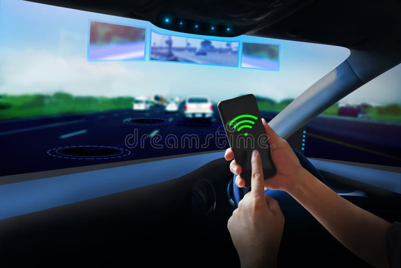 Internal View, Display Screen and Automatic Self Driving. Electric ...