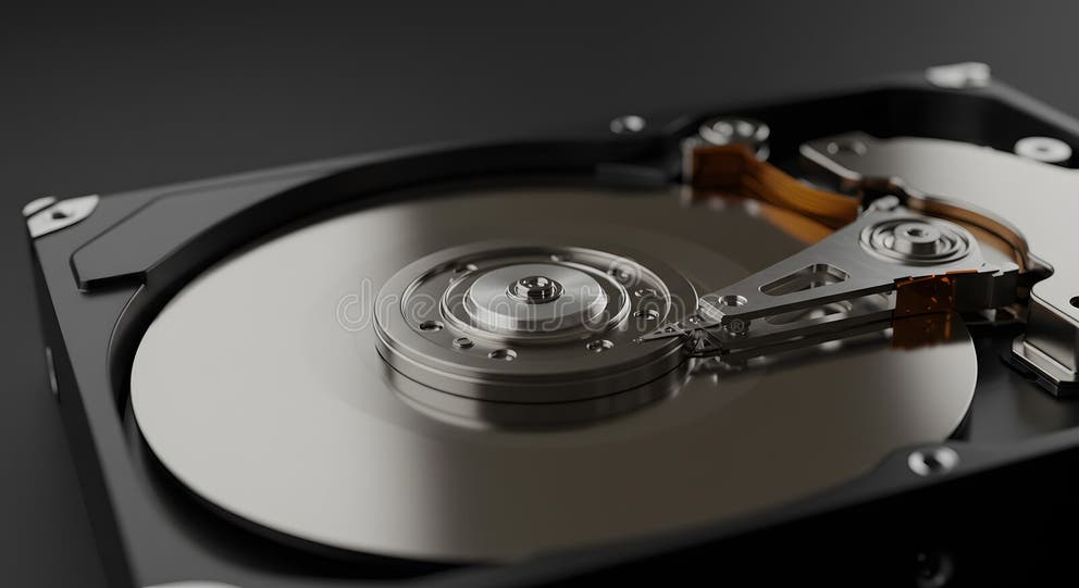 Internal View of a Hard Disk Drive Component Stock Illustration - Illustration of hard, shiny ...