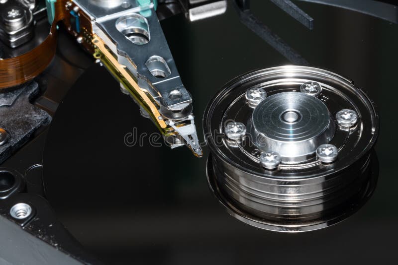 Internals of a Hard Drive. Close-up Stock Photo - Image of metallic ...