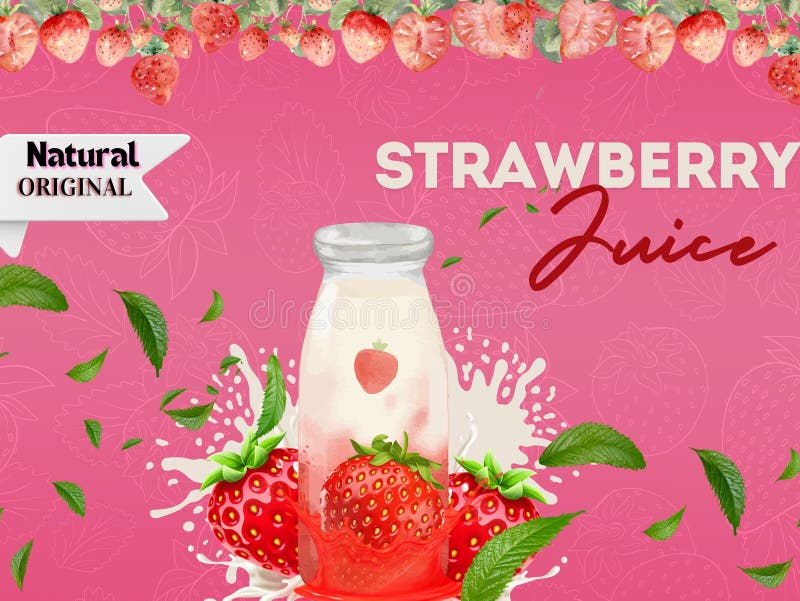 Strawberry Milk Splash Juice a Poster with a Bottle of Strawberry Juice ...