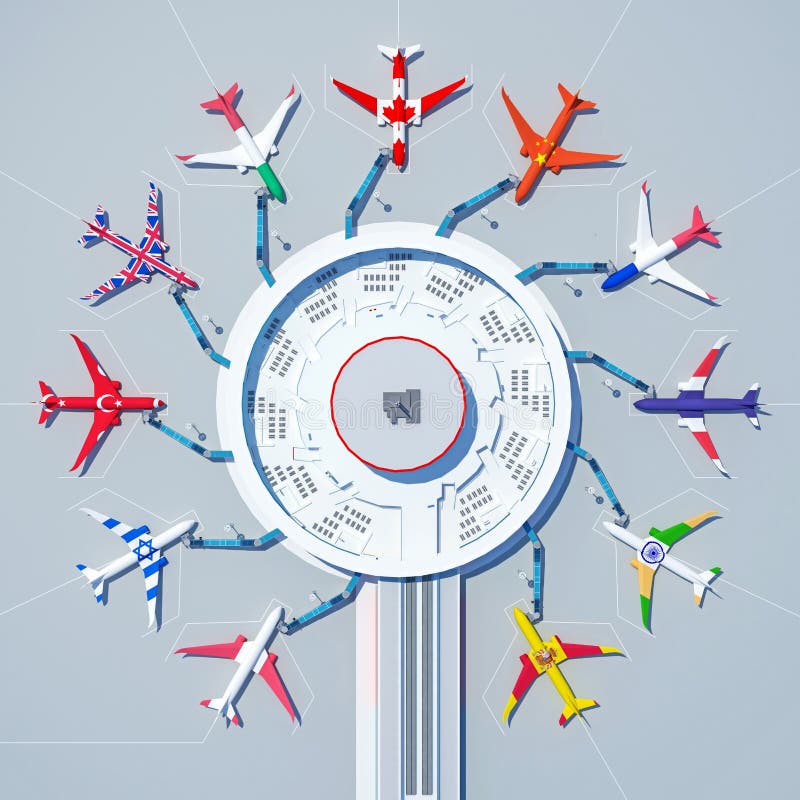 International Airport with Airplanes in the Coloring of Flags of ...
