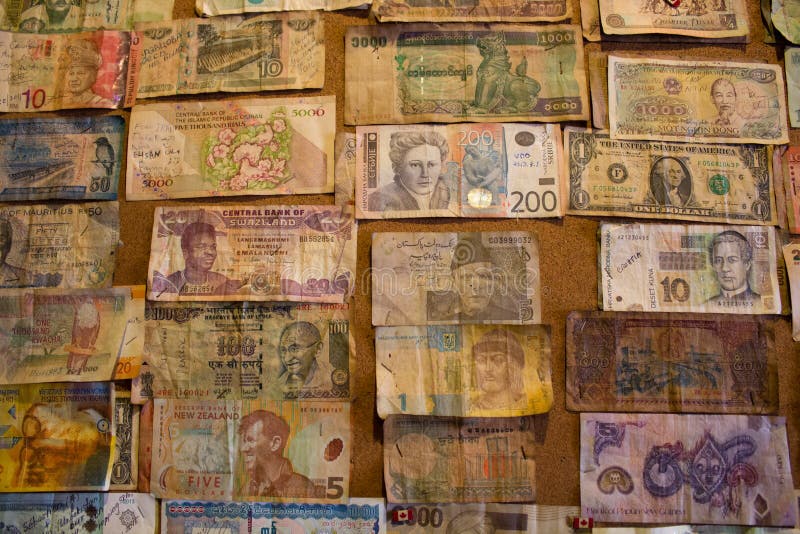 International Bank Notes Collection on the Board Stock Image - Image of ...