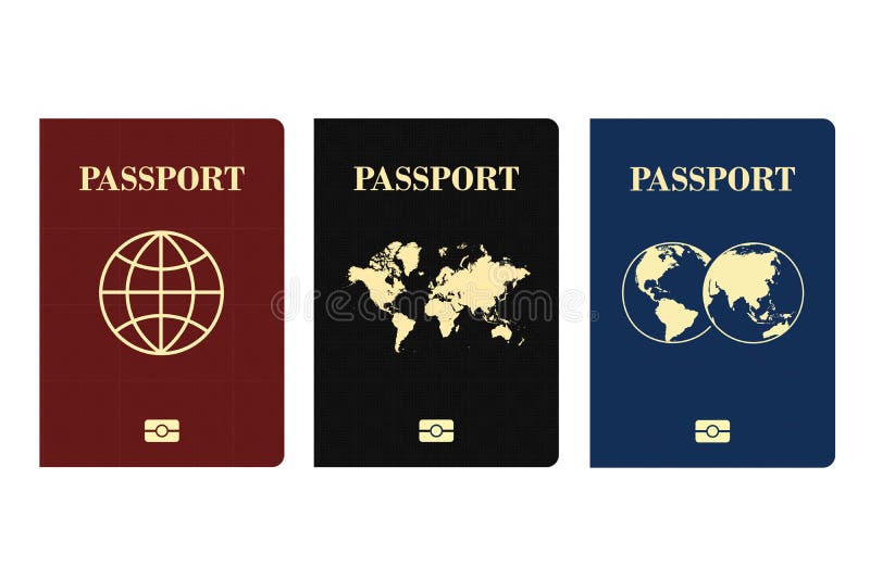 International Biometric Black Blue and Red Passport Isolated on White ...