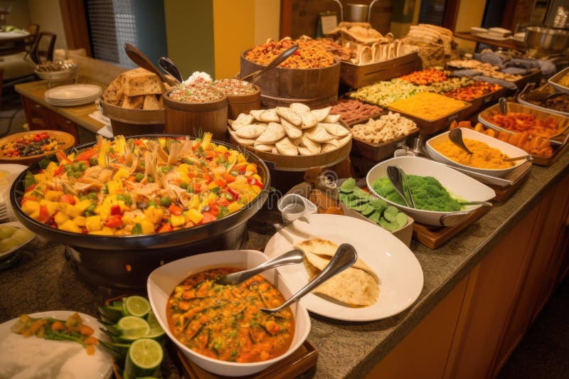 International Buffet Spread with a Variety of Flavors, Textures, and ...