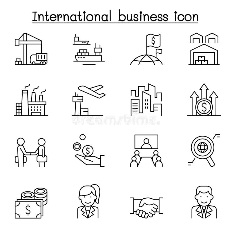 International Business Icons Set in Thin Line Style Stock Vector ...