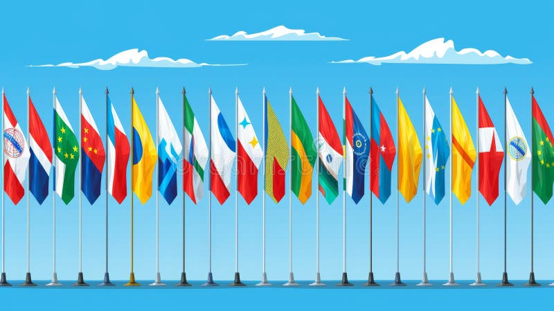 International Business Symbolism Array of Various Country Flags ...