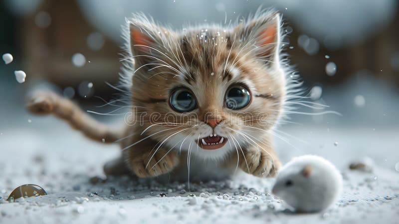 International Cat Day. August 8. a Fluffy Little Cat is Playing with a ...
