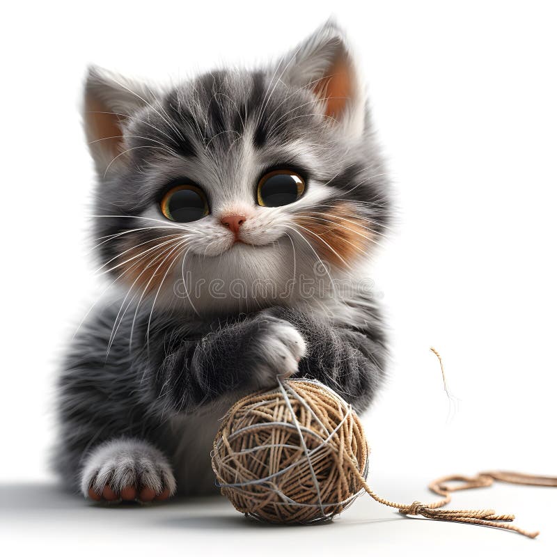 International Cat Day. a Fluffy Little Cat is Playing with a Ball of ...