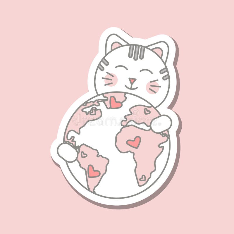 Sticker with a Cute Joyful Smiling Cat International Cat Day with a Cat ...