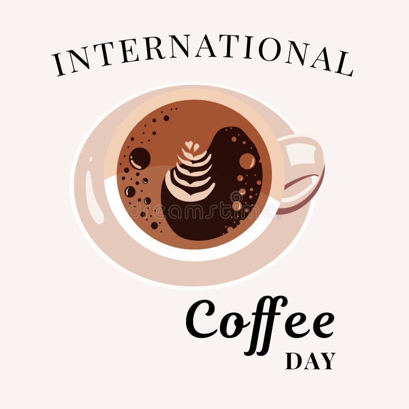 International Coffee Day, Cappuccino Coffee Mug Top View. Vector ...