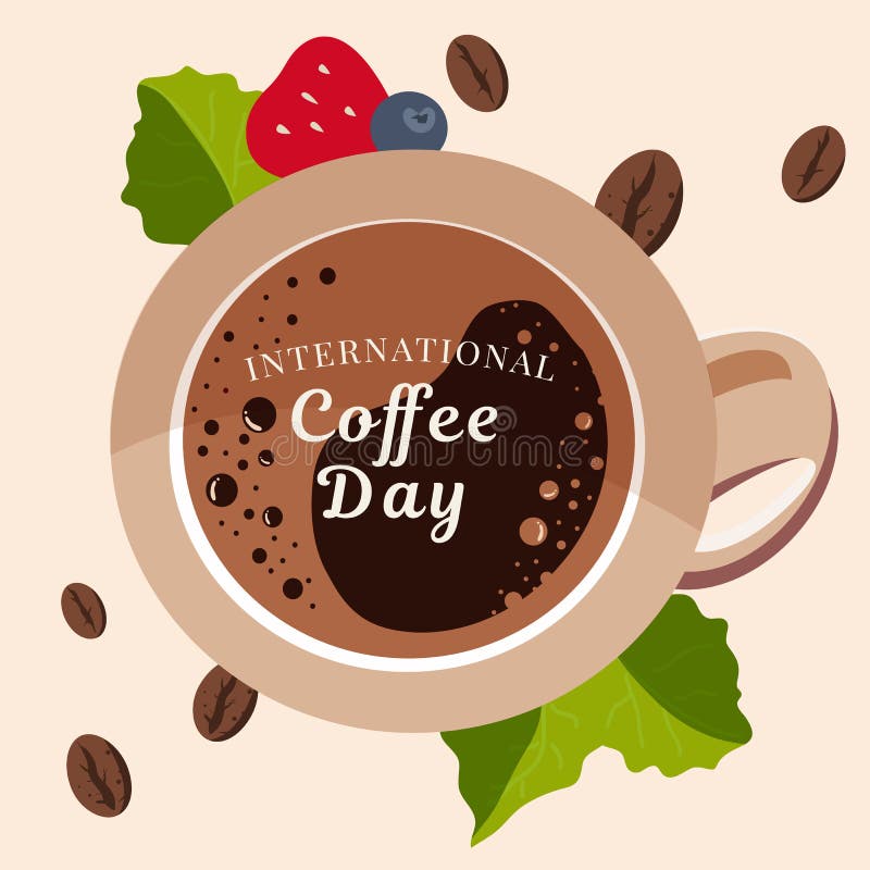 International Coffee Day, Cappuccino Coffee Mug Top View. Vector ...