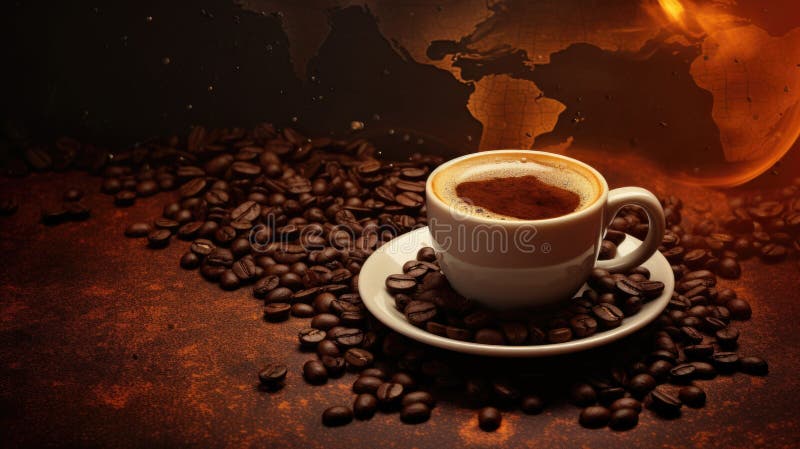 International Coffee Day Concept with a Cup of Coffee on a World Map ...