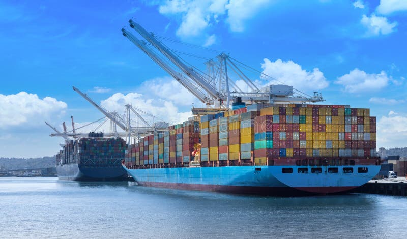 International Container Cargo and Freight Ships Docked in Seattle Port ...