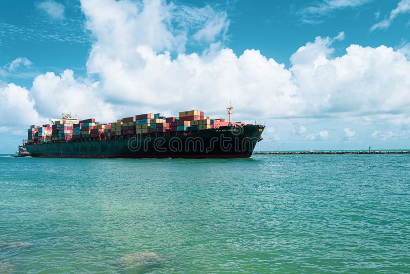 International by Container Cargo Ship Boat in the Open Sea, Freight ...
